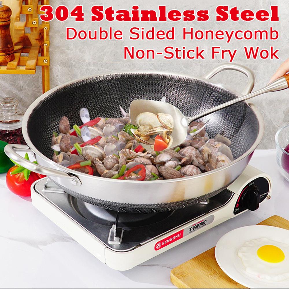 36cm 316 Stainless Steel Non-Stick Stir Fry Cooking Kitchen Wok Pan wi – Kitchen Alliance